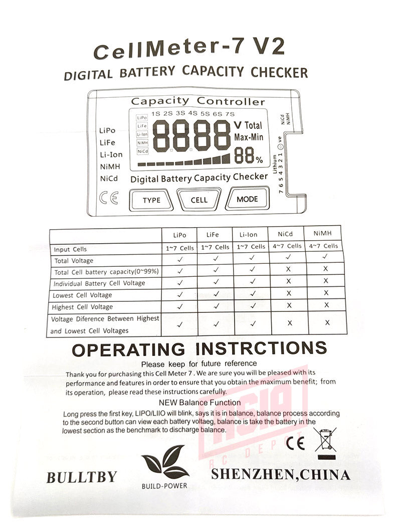 2-7S Lipo Checker Cell Meter Battery Checker Lipo LiFe Li-Ion NiCd NiM ...